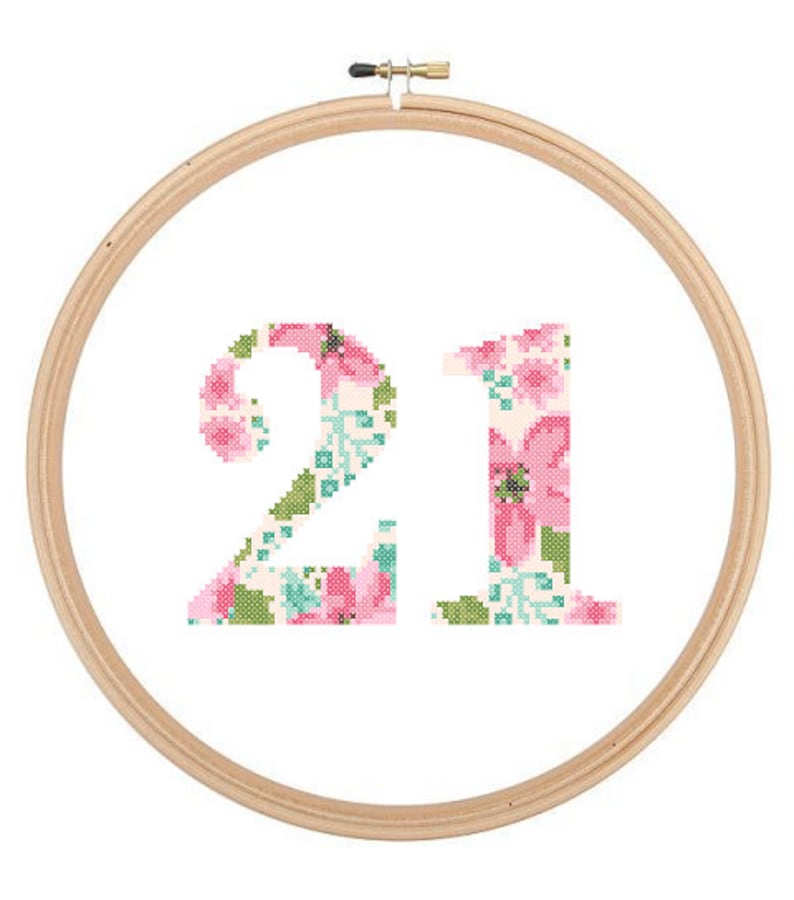 Floral 21 Cross Stitch Pattern 21st Birthday Cross Stitch 21st ...