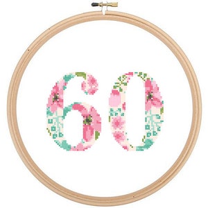 Floral 60 Cross Stitch Pattern 60th Birthday Cross Stitch 60th ...