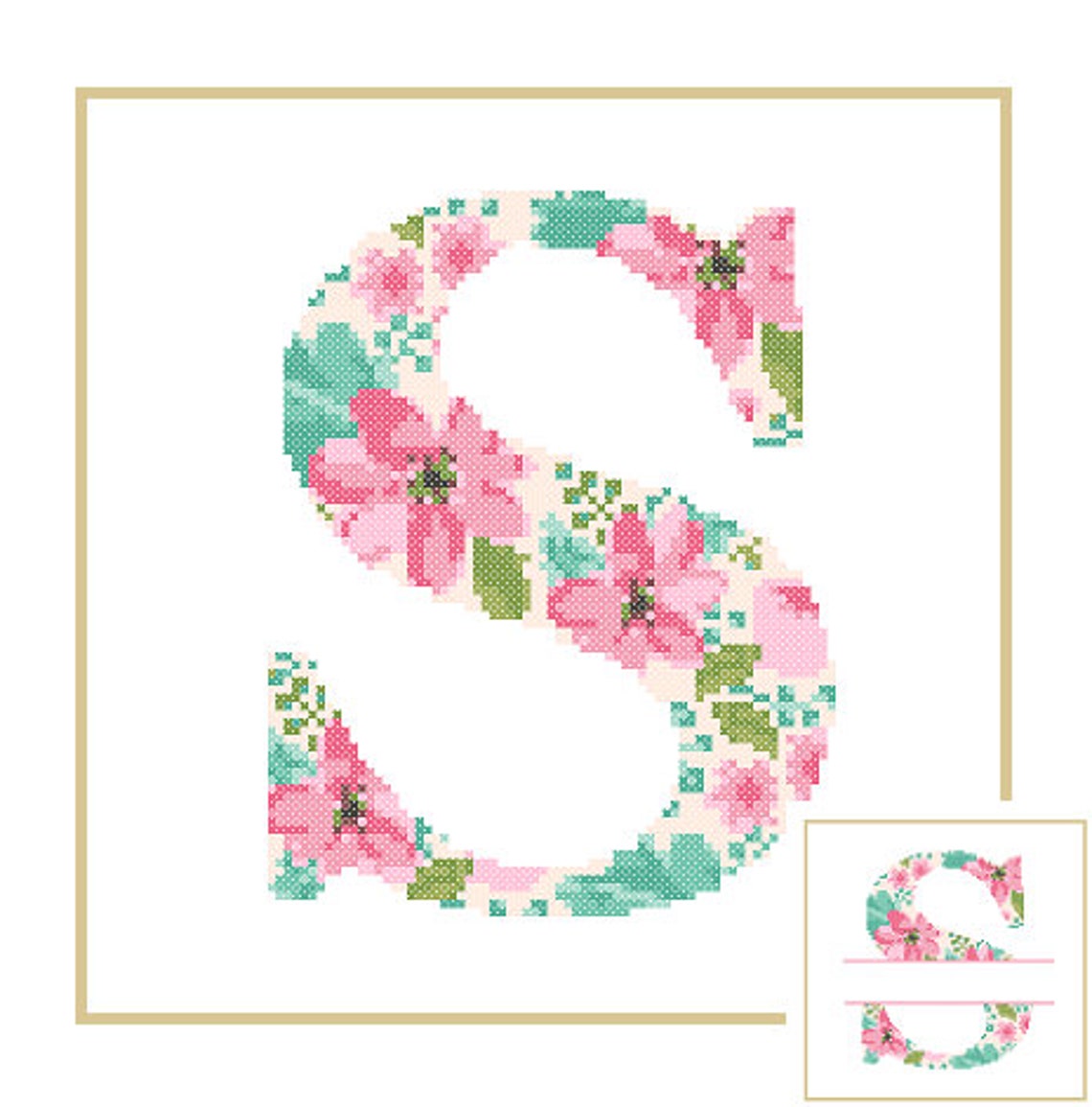 Floral Monogram S Cross Stitch Pattern S Initial S Letter | Etsy