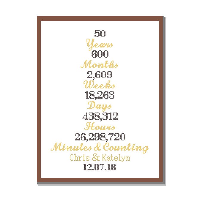 Golden Anniversary Cross Stitch Pattern DIY Customizable 50th - Etsy