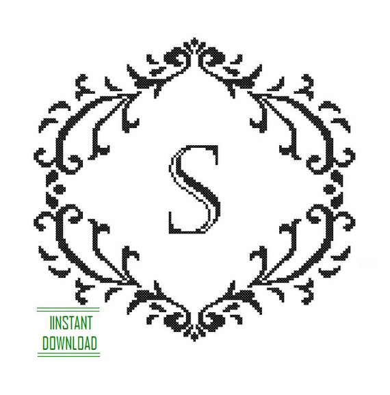 Instant Download Cross Stitch Monogram Pattern Black Monogram | Etsy