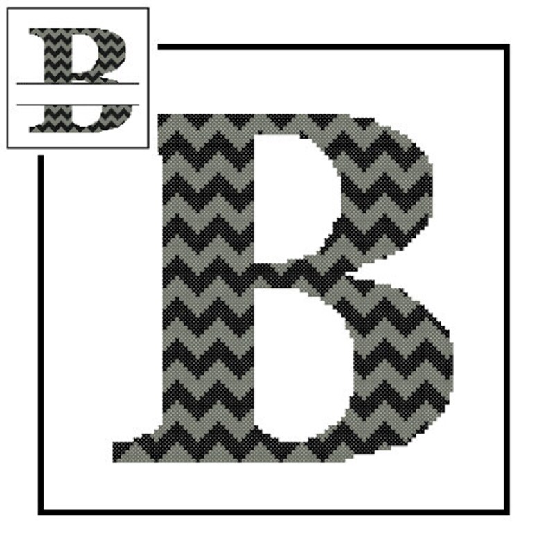 Chevron Monogram B Cross Stitch Pattern B Initial B Letter Cross Stitch ...