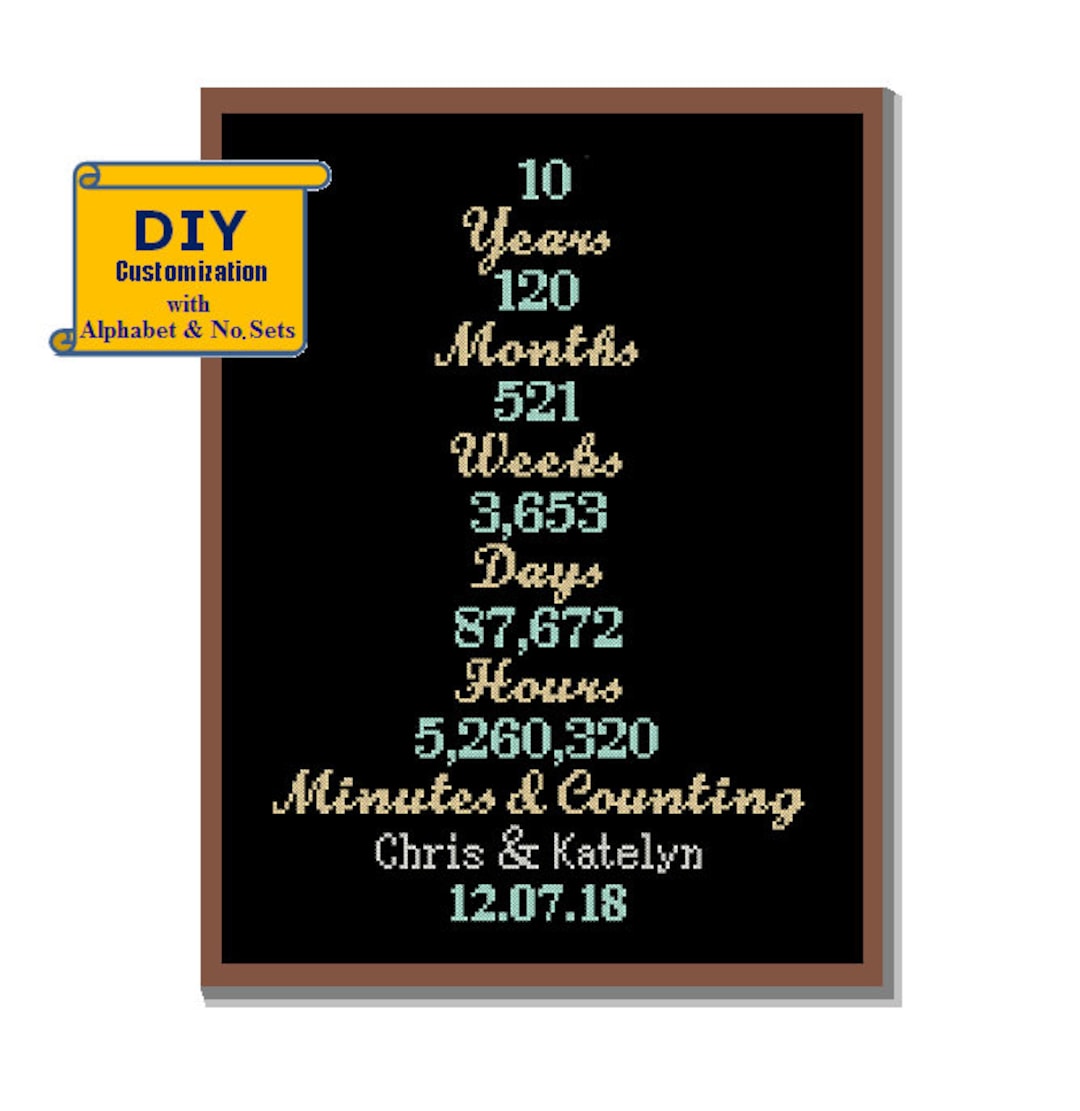 Instant Download Cross Stitch Pattern DIY Customizable 10th Anniversary ...