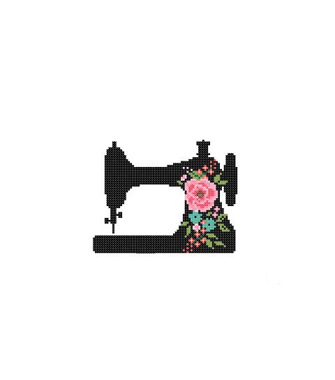 Sewing Machine Silhouette Cross Stitch Pattern Floral Roses - Etsy