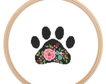 Paw Print Cross Stitch Pattern - Etsy