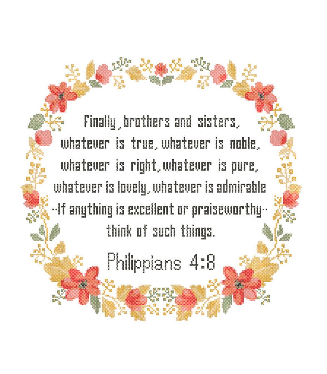Modern Cross Stitch Pattern Philippians 4:8 Finally Brothers and ...