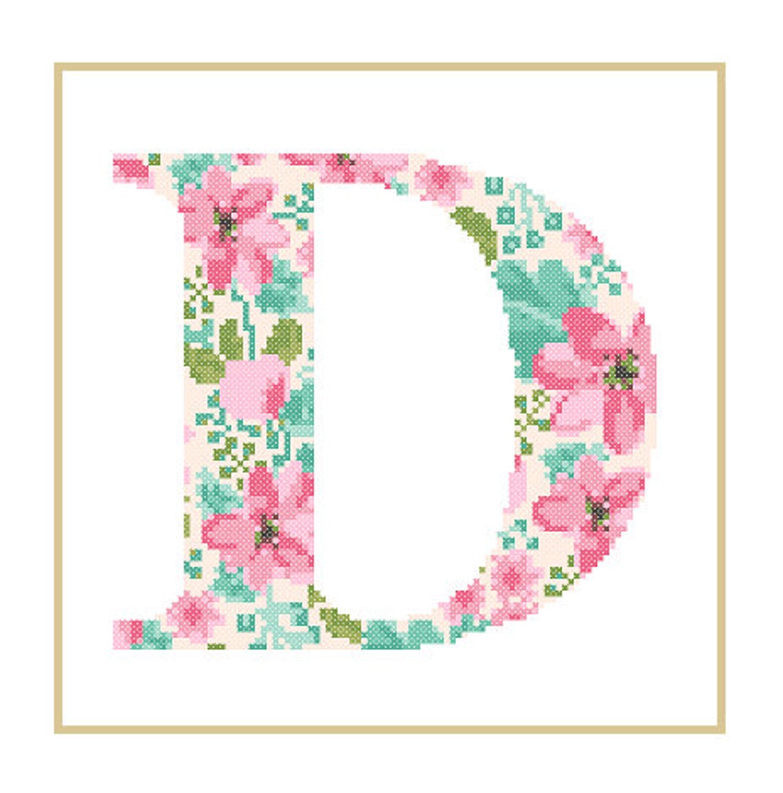 Floral Monogram D Cross Stitch Pattern D Initial D Letter - Etsy