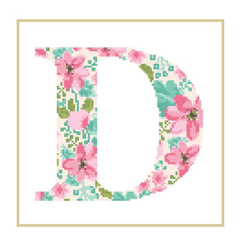 Floral Monogram D Cross Stitch Pattern D Initial D Letter | Etsy