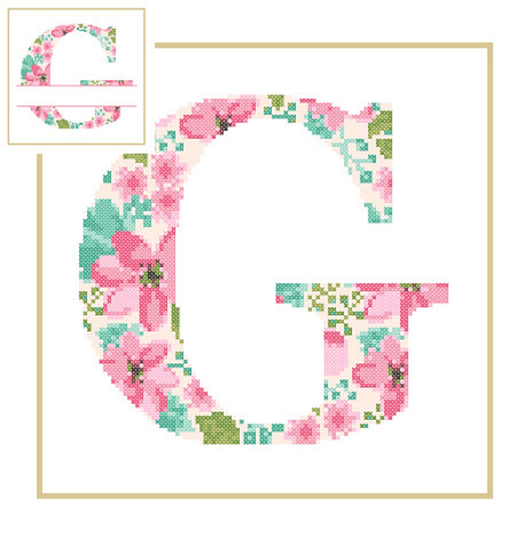 Floral Monogram G Cross Stitch Pattern G Initial G Letter Cross Stitch ...