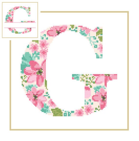 Floral Monogram G Cross Stitch Pattern G Initial G Letter | Etsy
