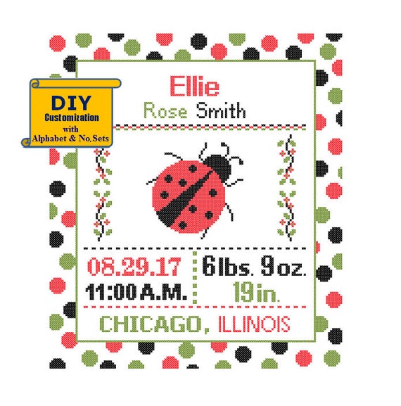Ladybird Birth Sampler DIY Customizable Pattern Birth - Etsy