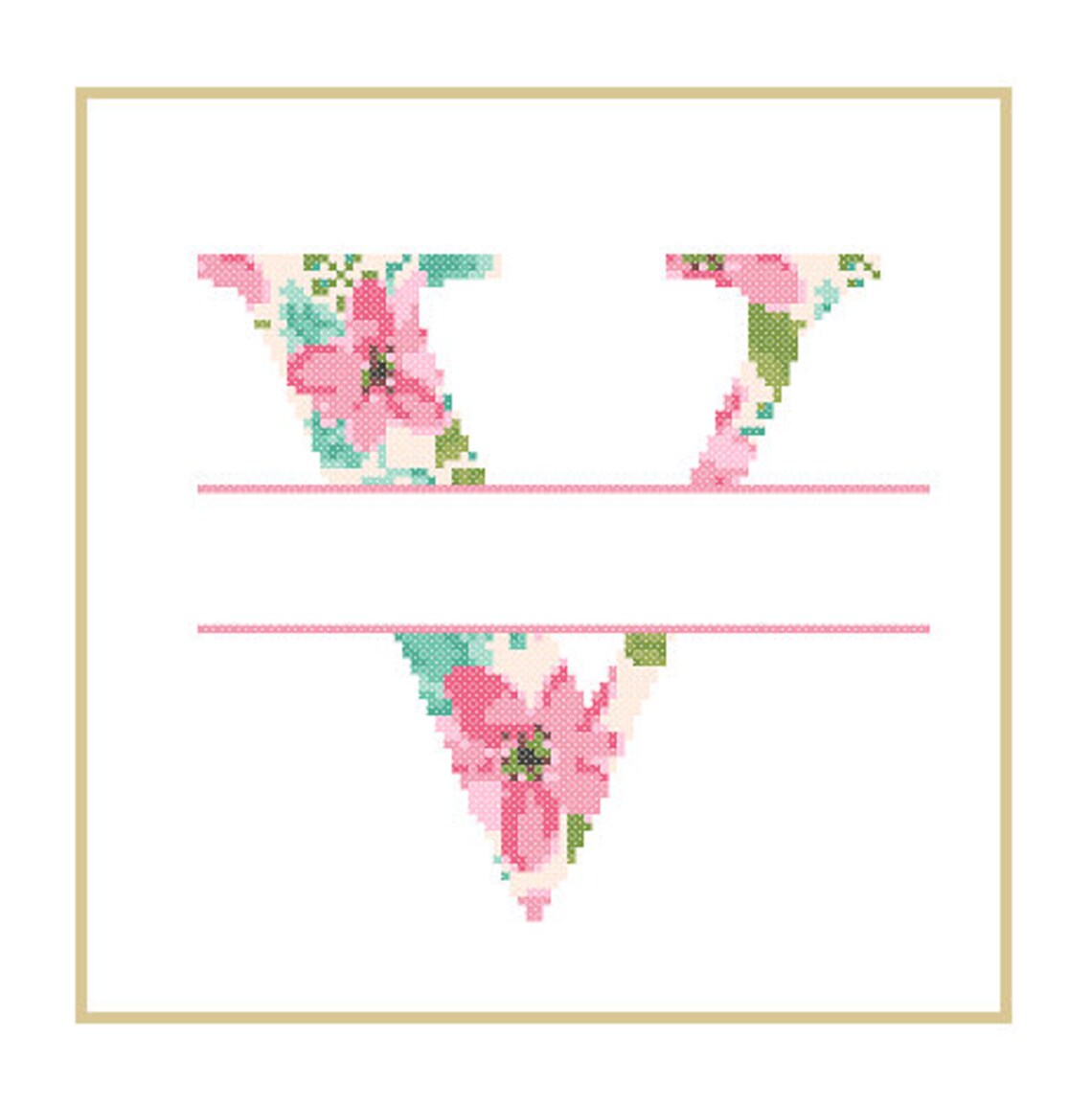 Floral Monogram V Cross Stitch Pattern V Initial V Letter - Etsy UK