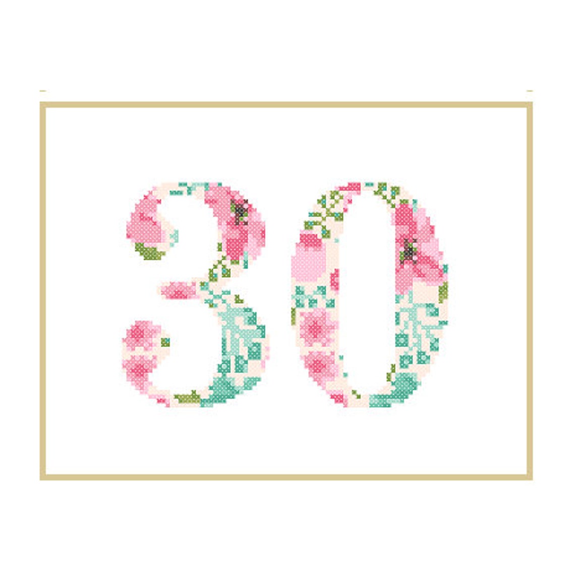 Floral 30 Cross Stitch Pattern 30th Birthday Cross Stitch 30th - Etsy