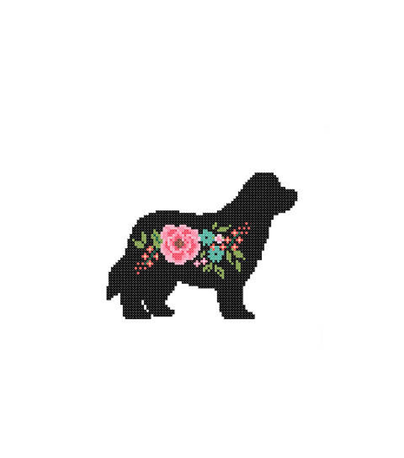 Newfoundland Silhouette Cross Stitch Pattern Floral Newfie Pet Animal ...