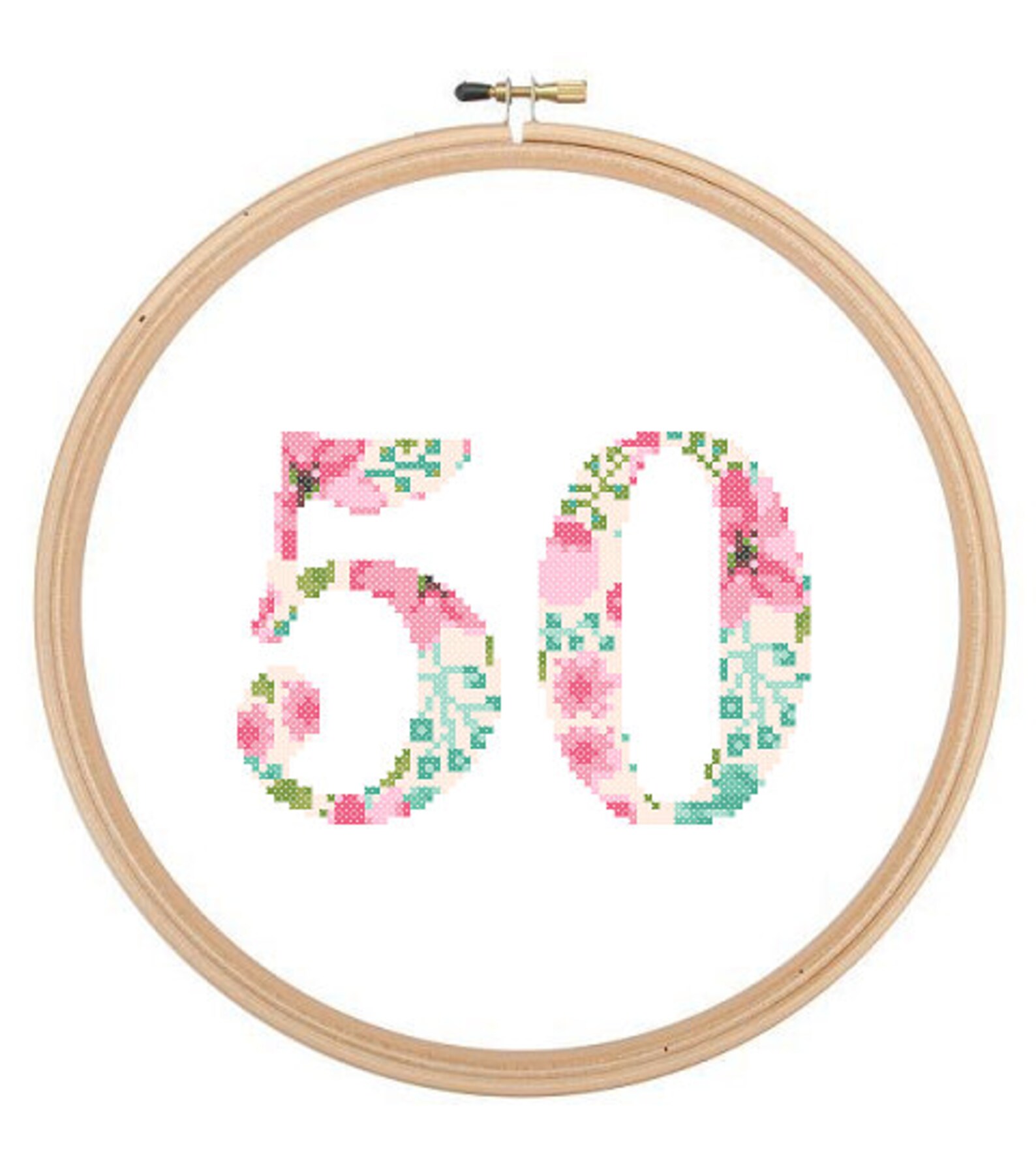 Floral 50 Cross Stitch Pattern 50th Birthday Cross Stitch 50th - Etsy