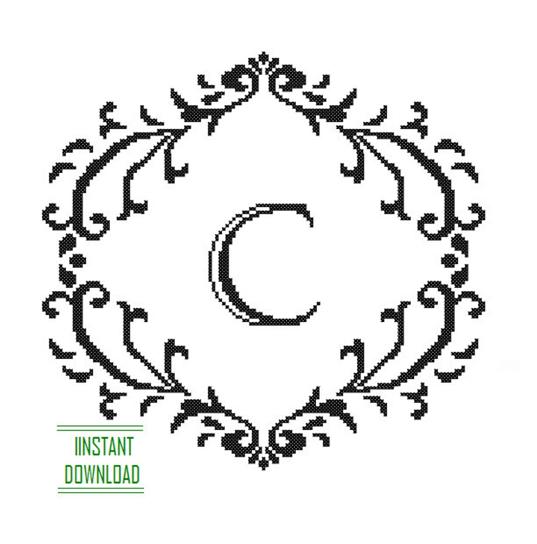 Instant Download Cross Stitch Pattern Black Monogram C Initial Alphabet ...