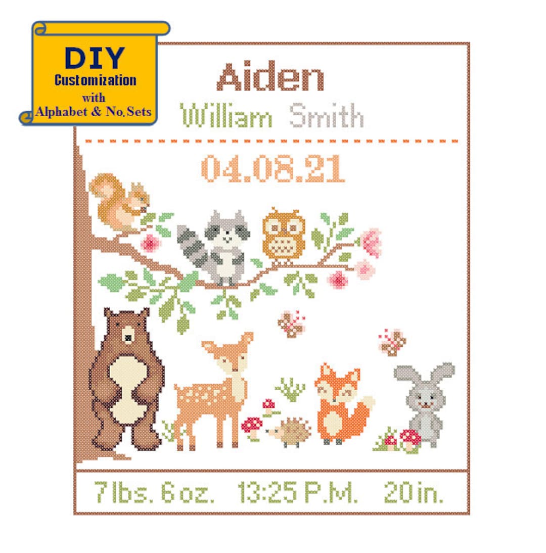 Forest Animals Cross Stitch Birth Announcement Cross Stitch Birth ...