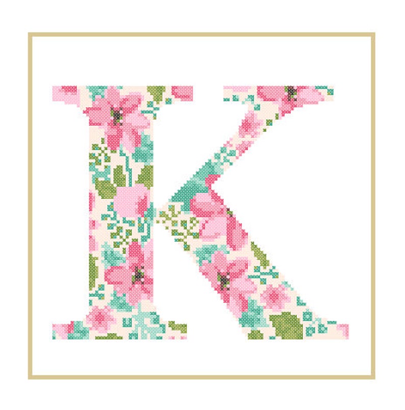 Floral Monogram K Cross Stitch Pattern K Initial K Letter - Etsy Canada