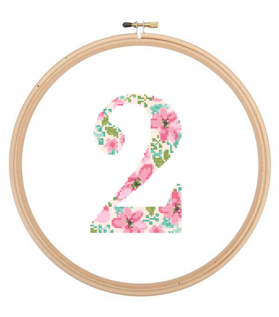 Floral 2 Cross Stitch Pattern 2 Number 2 Cross Stitch Baby Birth ...