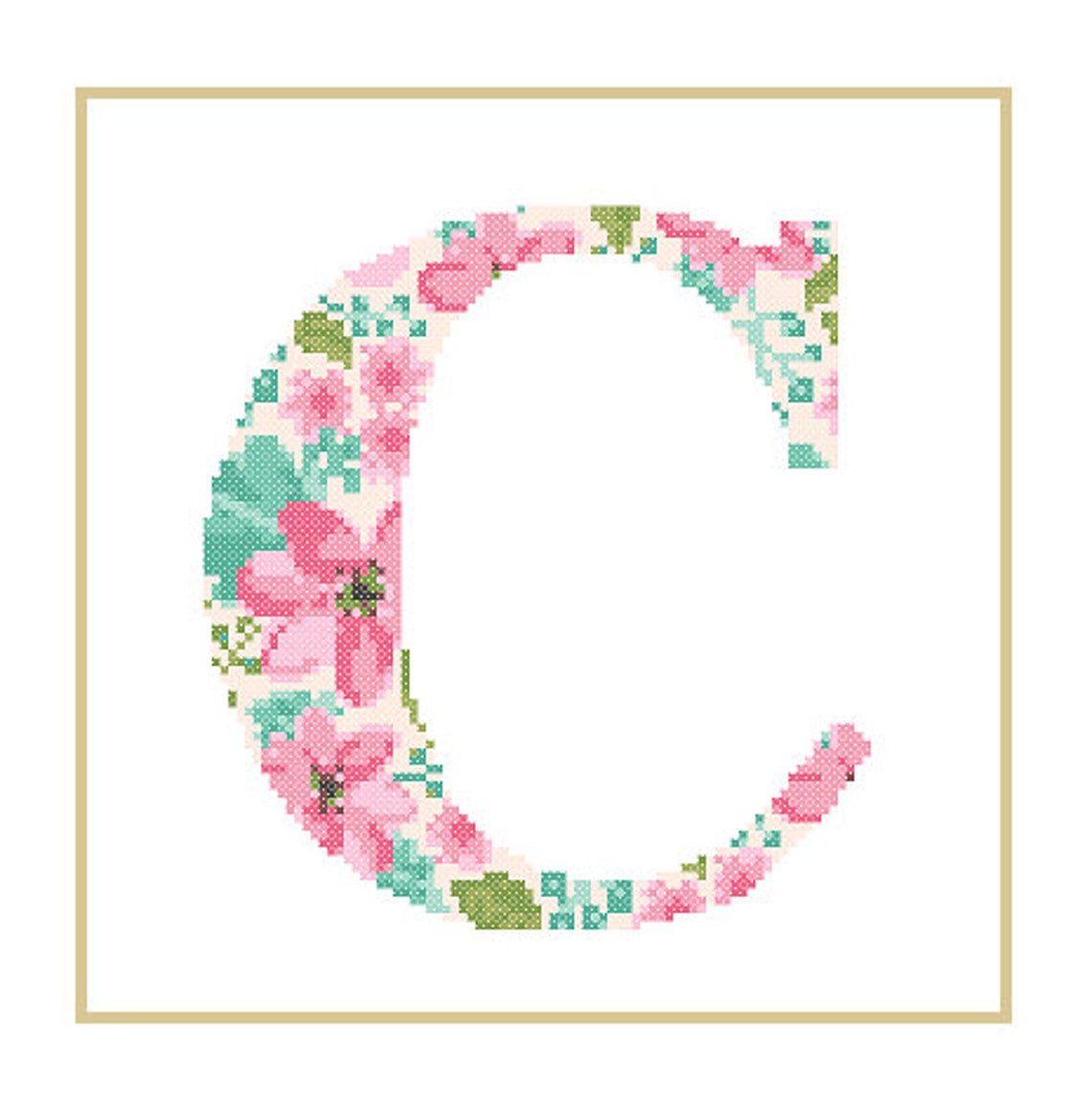 Floral Monogram C Cross Stitch Pattern C Initial C Letter | Etsy