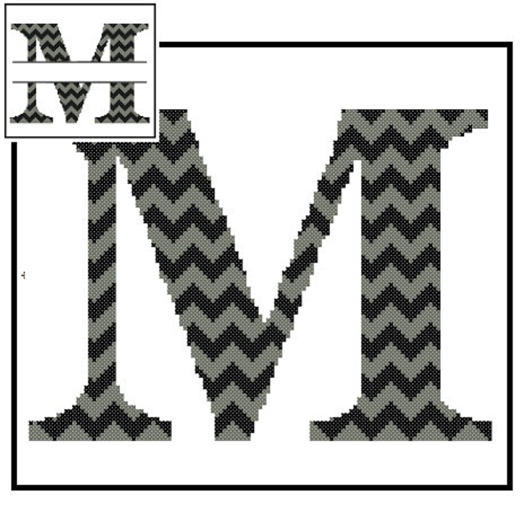 Chevron Monogram M Cross Stitch Pattern M Initial M Letter Cross Stitch ...