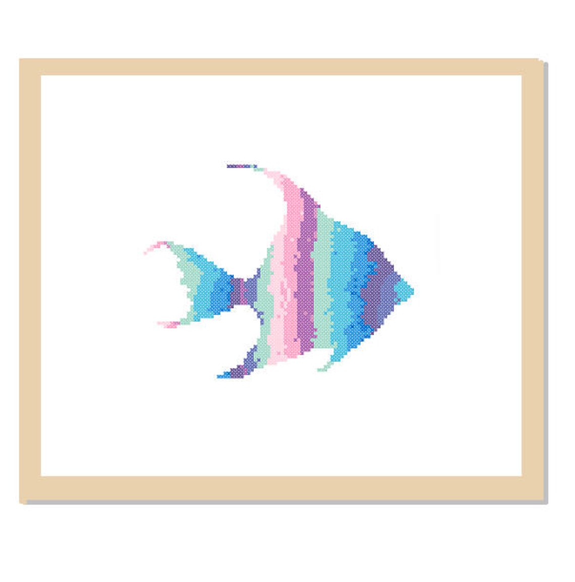 Angel Fish Cross Stitch Pattern Blue Pink Wall Art Sea Life Modern ...