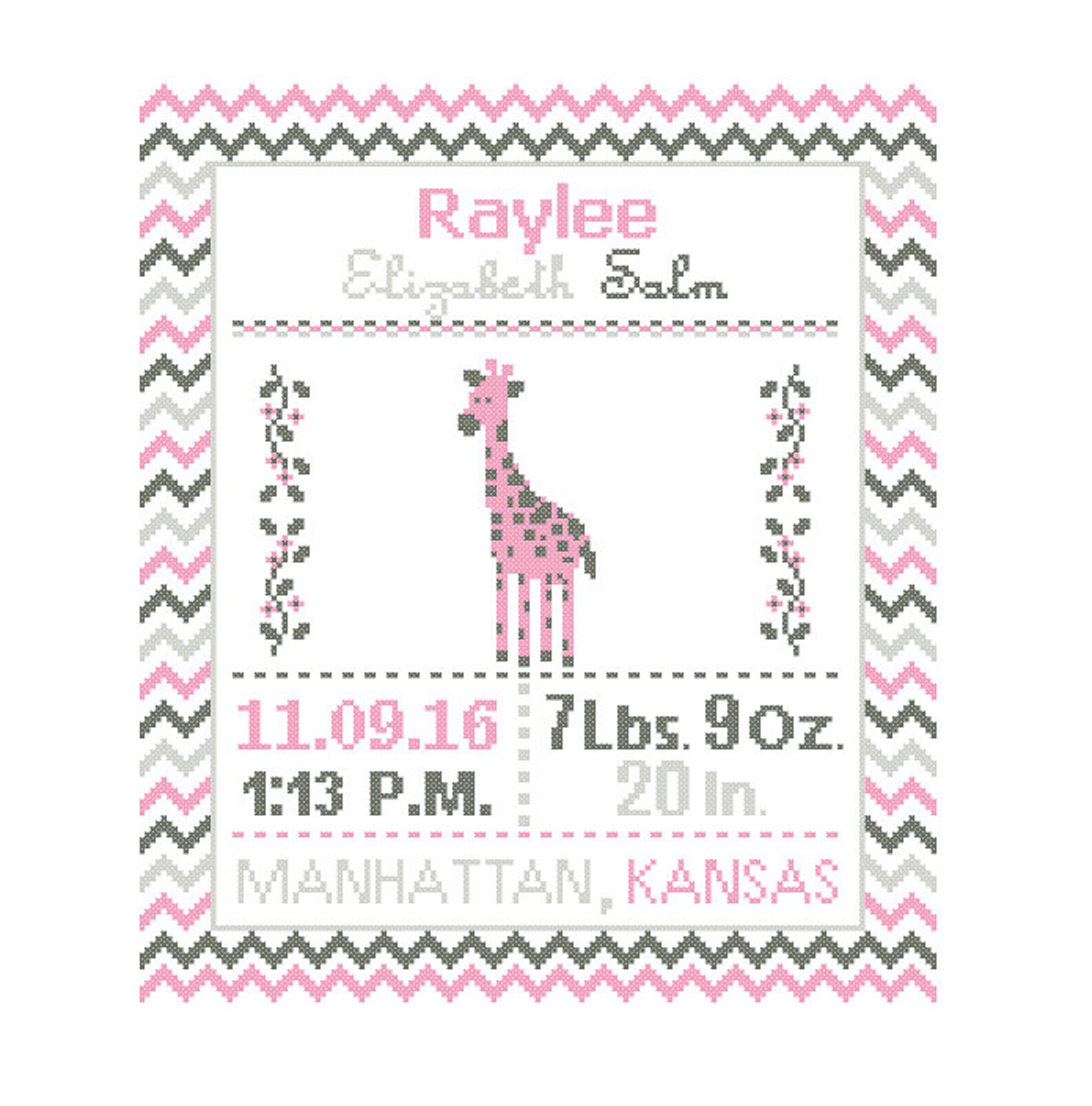 Custom Pattern Cross Stitch Birth Announcement Cross Stitch | Etsy