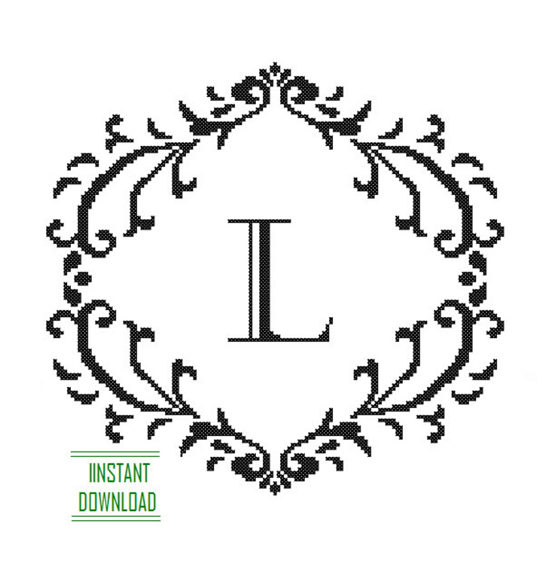 Instant Download Cross Stitch Pattern Black Monogram L Initial Alphabet ...