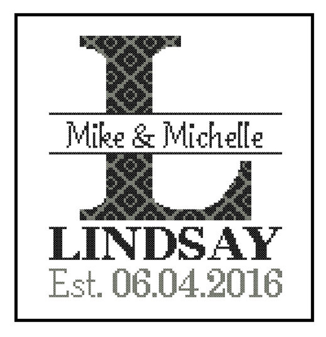 Modern wedding cross stitch Pattern Custom Monogram Cross | Etsy