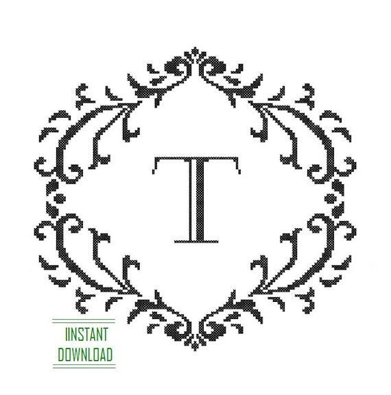 Instant Download Cross Stitch Pattern Black Monogram Initial | Etsy