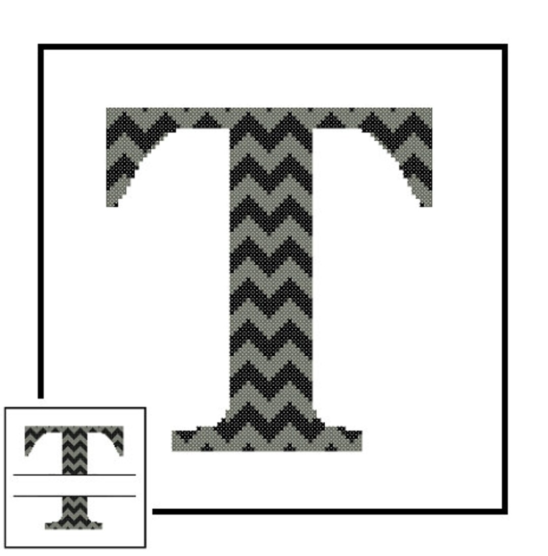 Chevron Monogram T Cross Stitch Pattern T Initial T Letter Cross Stitch ...