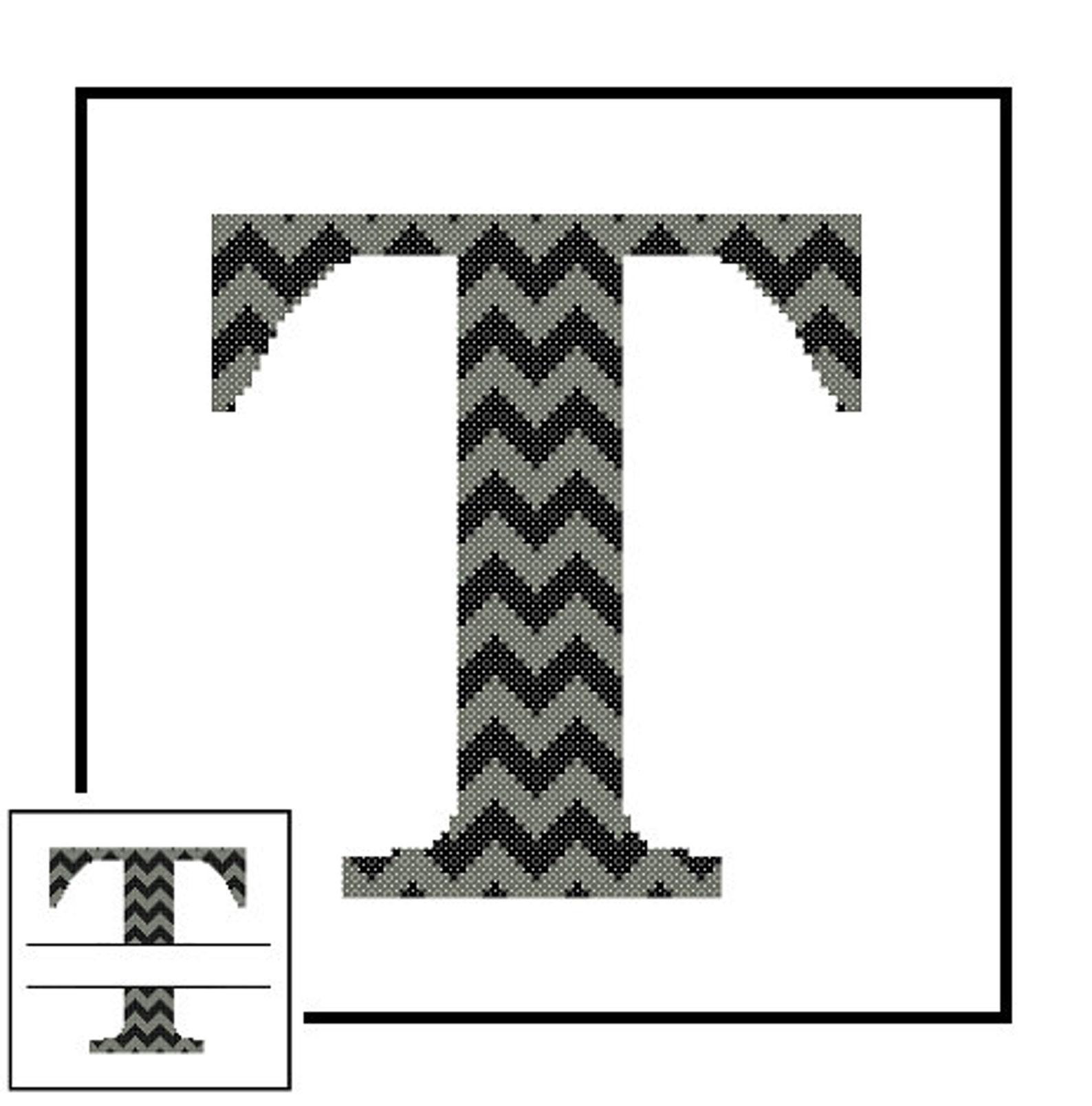 Chevron Monogram T Cross Stitch Pattern T Initial T Letter Cross Stitch ...