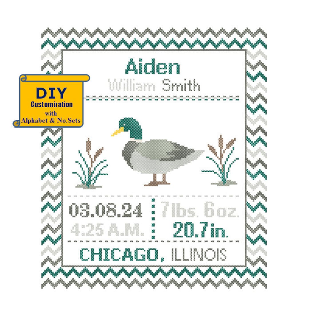 Mallard Duck Birth Sampler Cross Stitch Birth Announcement Cross Stitch ...
