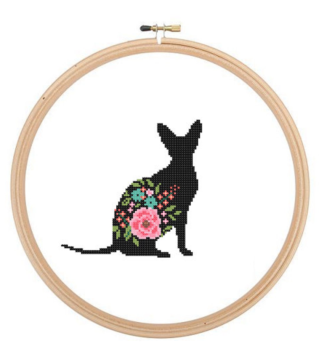 Sitting Sphynx Silhouette Cross Stitch Pattern Floral Roses Pet Animal ...