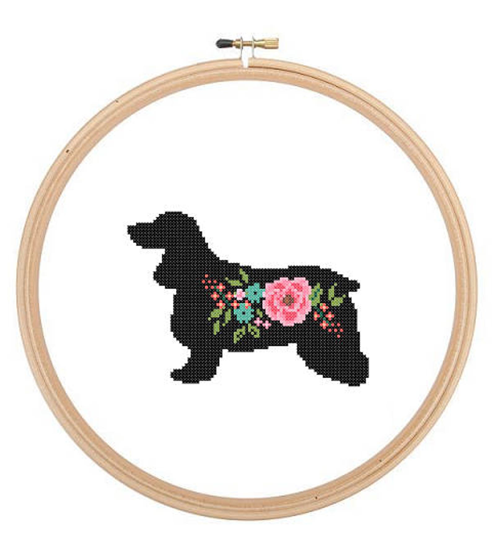 Cocker Spaniel Silhouette Cross Stitch Pattern Floral Roses | Etsy