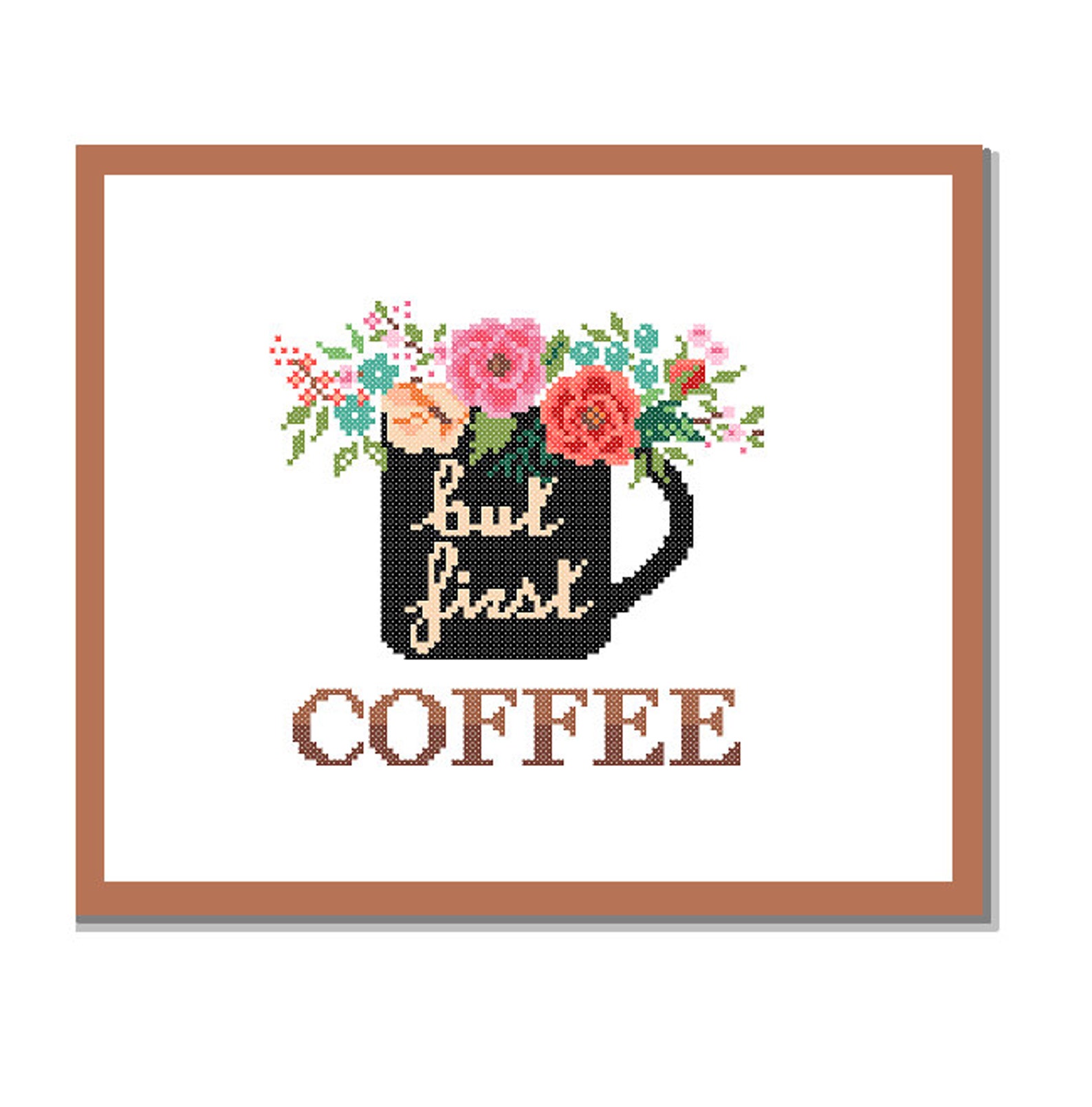But First Coffee Cross Stitch Pattern Cross Stitch Floral - Etsy