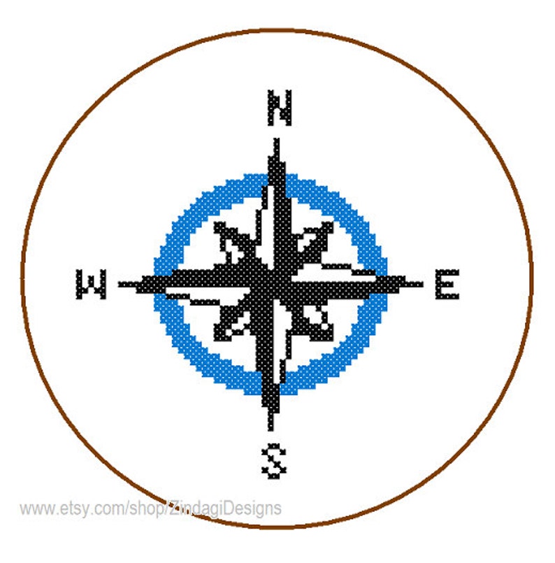 Instant Download Nautical Compass Cross Stitch Pattern Blue Wall Art ...