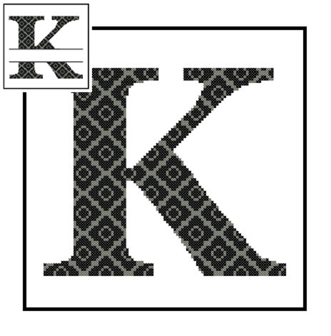 Monogram K Cross Stitch Pattern K Initial K Letter Cross Stitch Wedding ...