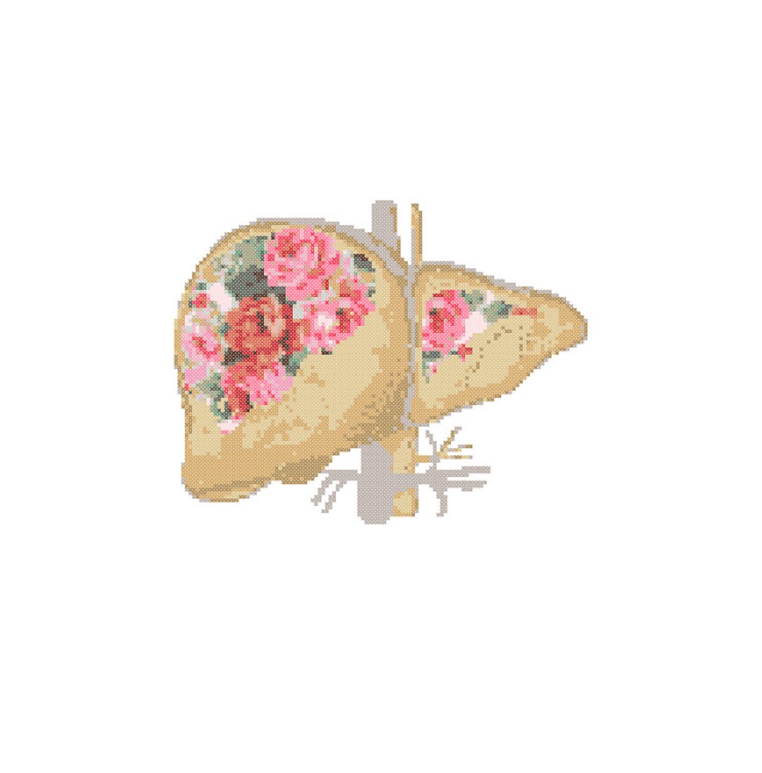 Floral Anatomical Liver Cross Stitch Pattern Cross Stitch Floral Liver ...