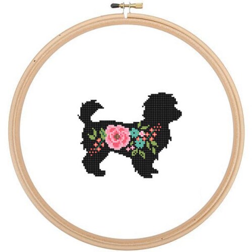 Maltipoo Silhouette Cross Stitch Pattern Floral Water Color - Etsy