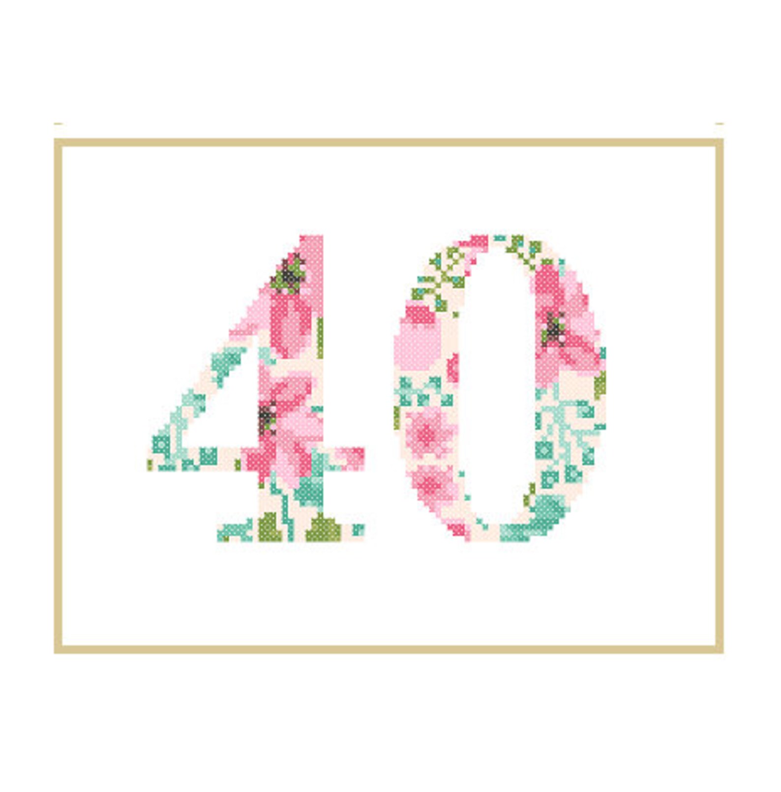 Floral 40 Cross Stitch Pattern 40th Birthday Cross Stitch 40th - Etsy
