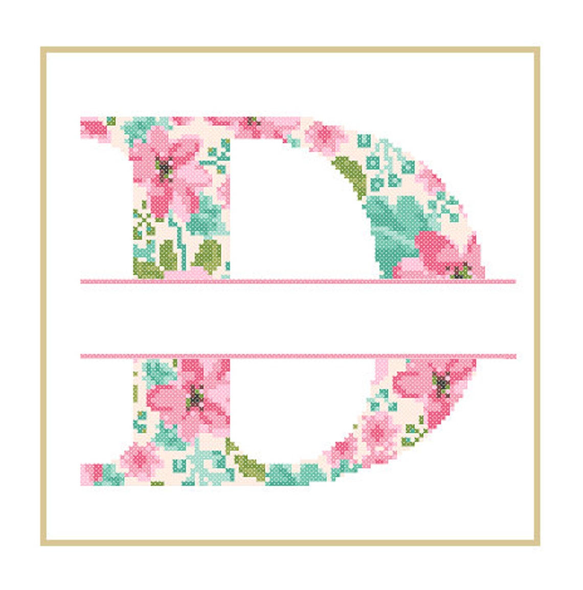 Floral Monogram D Cross Stitch Pattern D Initial D Letter - Etsy
