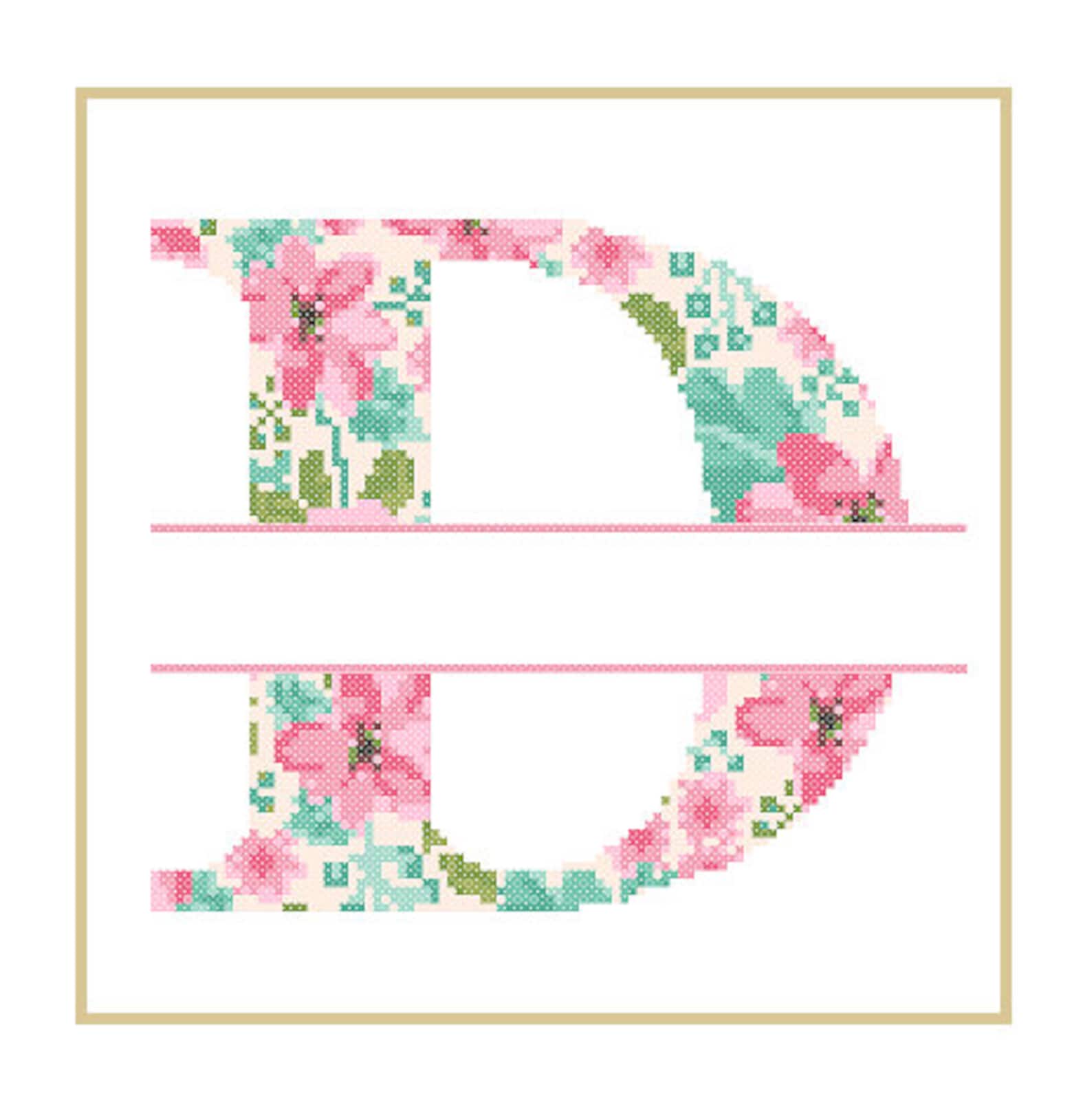 Floral Monogram D Cross Stitch Pattern D Initial D Letter Cross Stitch ...
