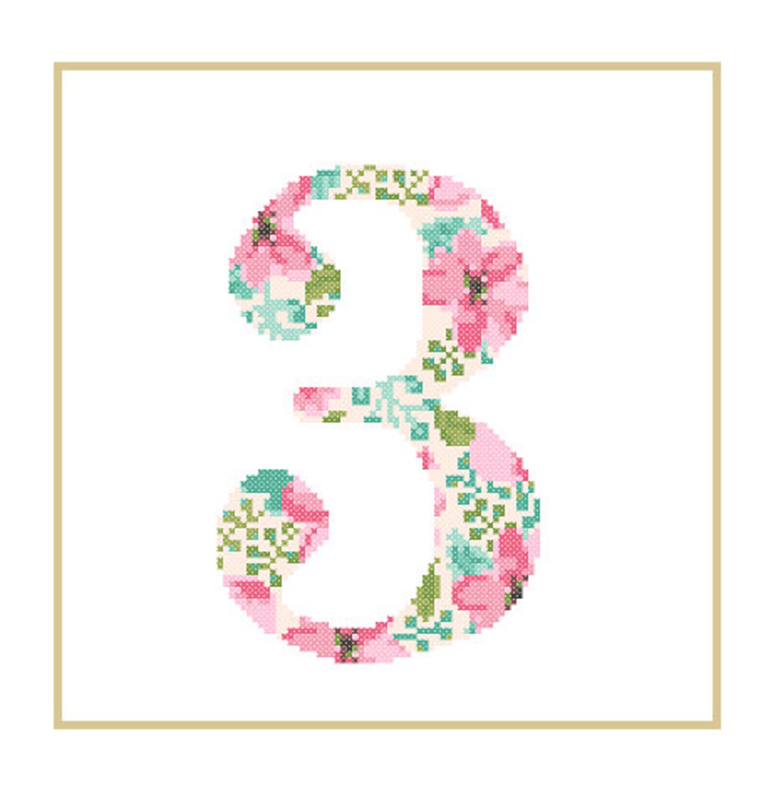 Floral 3 Cross Stitch Pattern 3 Number 3 Cross Stitch Baby - Etsy