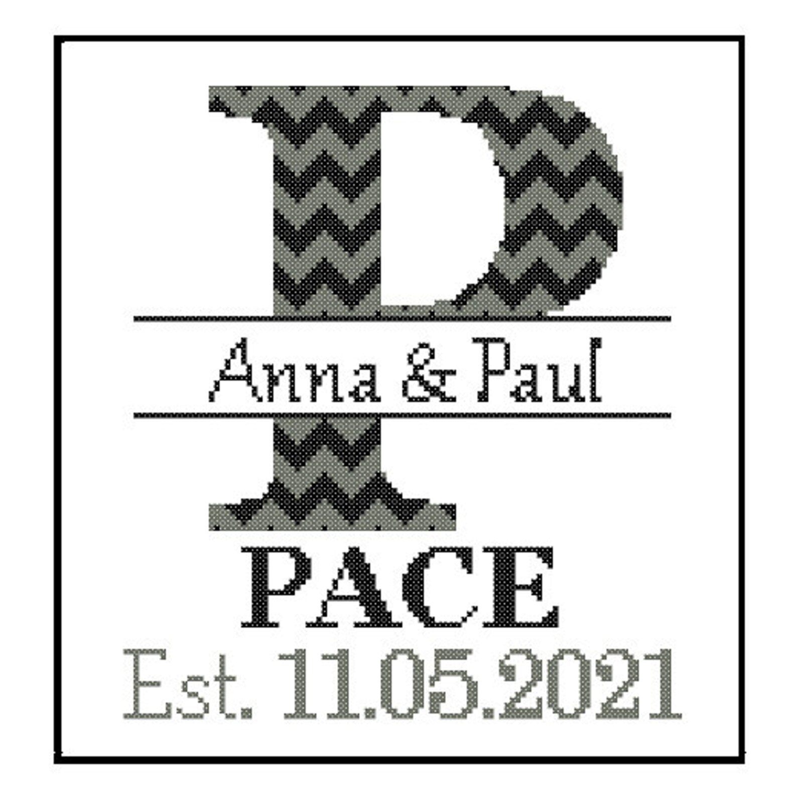 1 Custom Monogram Cross Stitch Pattern Modern Initial Family Name ...