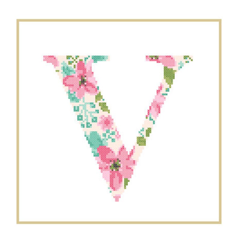 Floral Monogram V Cross Stitch Pattern V Initial V Letter - Etsy UK