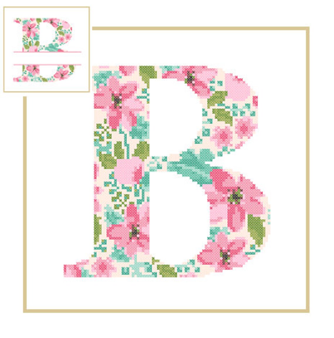 Floral Monogram B Cross Stitch Pattern B Initial B Letter | Etsy