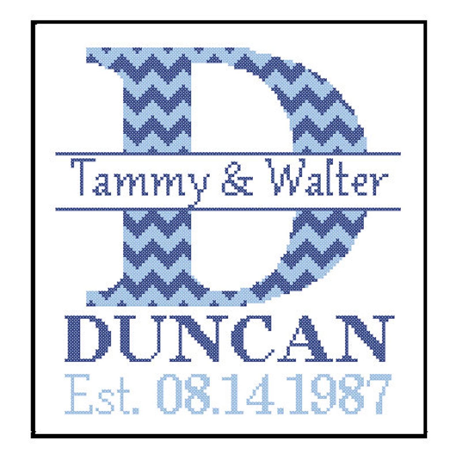 1 Custom Monogram Cross Stitch Pattern Modern Initial Family Name ...