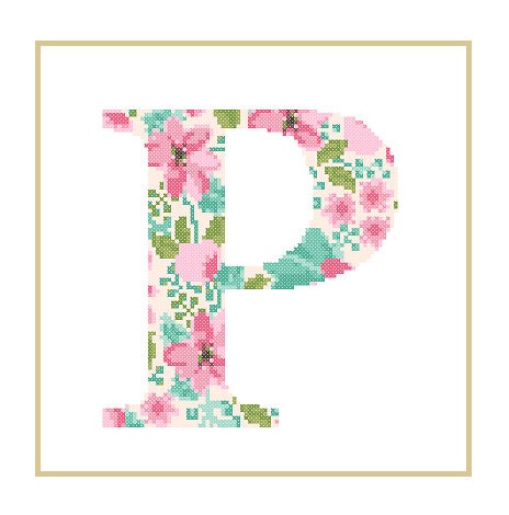Floral Monogram P Cross Stitch Pattern P Initial P Letter Cross Stitch ...
