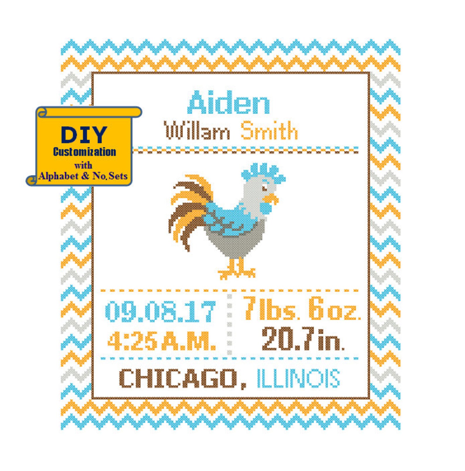 Rooster Cross Stitch Birth Announcement Cross Stitch Birth | Etsy